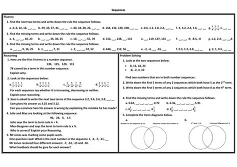sequences problem solving mastery worksheet teaching resources