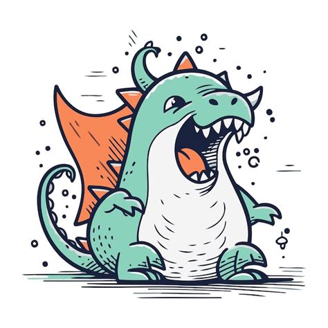 날개를 가진 재미있는 괴물 만화 코 ⁇ 스타일의 ⁇ 터 일러스트레이션 프리미엄 벡터