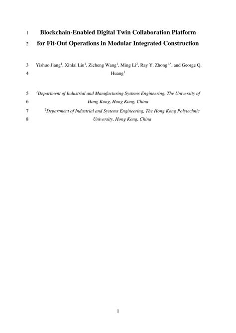 Pdf Blockchain Enabled Digital Twin Collaboration Platform For Fit Out Operations In Modular