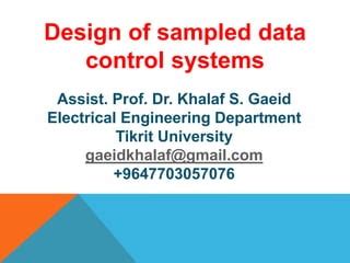 Design Of Sampled Data Control Systems Th Lecture PPTX Radio Control Hobbies Interests