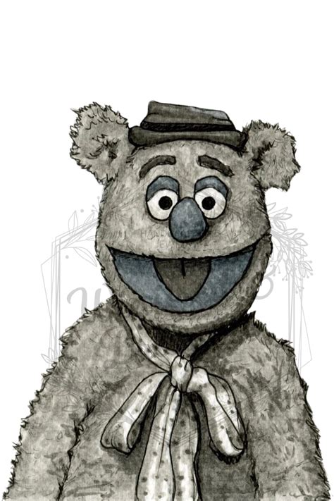 Digital Download Fuzzy Bear Art Muppet Inspired Art Fozzy Bear Ink Drawing Watercolor Gift
