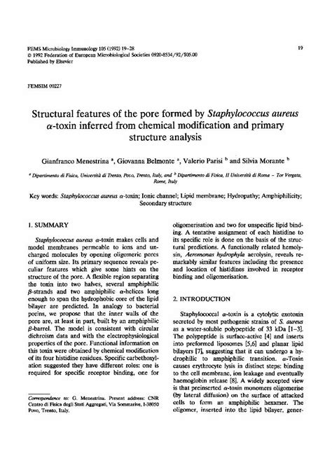 Pdf Structural Features Of The Pore Formed By Staphylococcus Aureus α