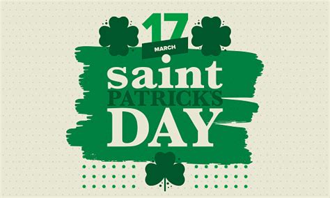 해피 세인트 패트릭의 날 전통적인 아일랜드 휴일입니다 3월 17일 연례 기념 클로버와 토끼풀 잎 녹색과 오렌지 파티 디자인 아일랜드 색상입니다 포스터 카드 배너 및 배경