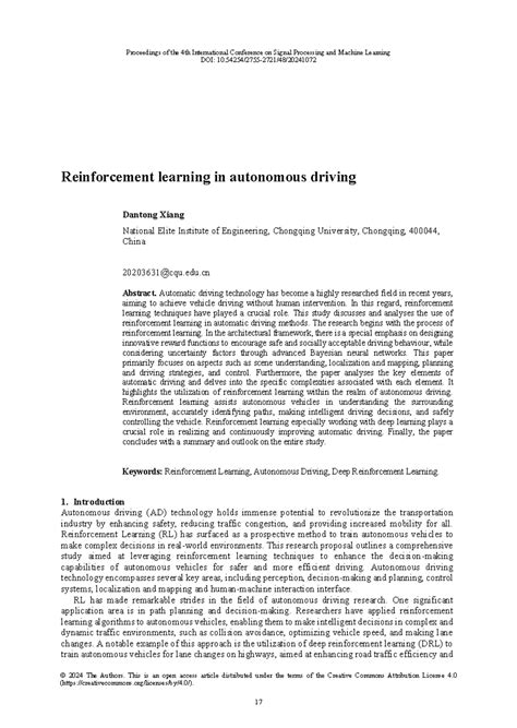 Reinforcement Learning In Autonomous Driving Edu Abstract Automatic Driving Technology Has