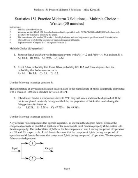 Statistics Practice Midterm Solutions â Multiple Choice