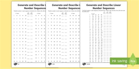 Calculate Missing Terms Generate And Describe Linear Number Sequences