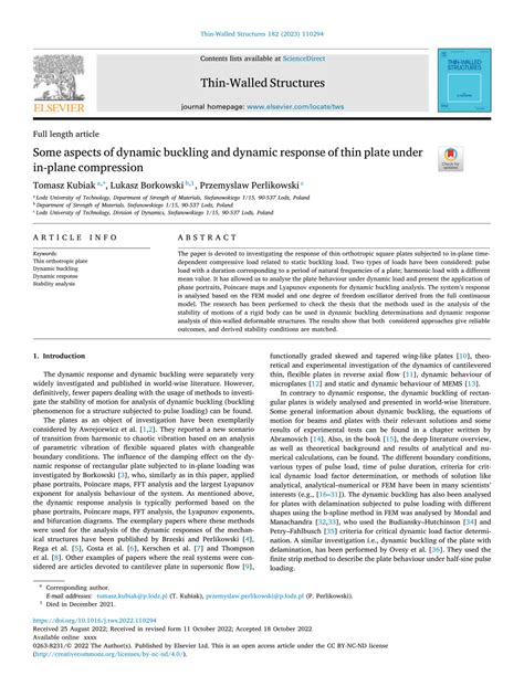 pdf some aspects of dynamic buckling and dynamic response of thin