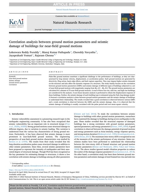 pdf correlation analysis between ground motion parameters and seismic