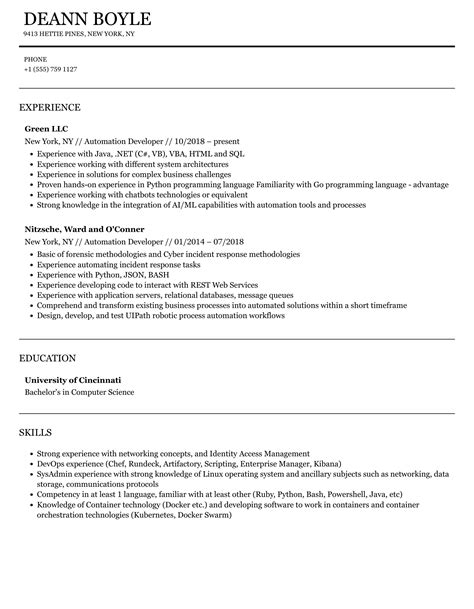 Automation Developer Resume Samples Velvet Jobs