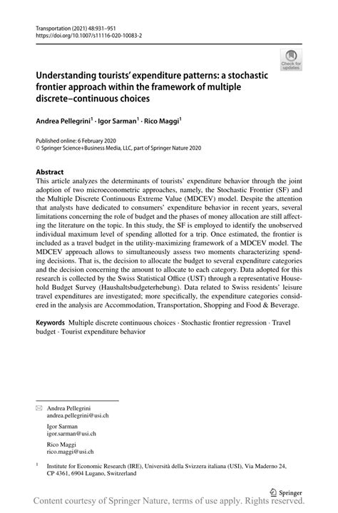 Understanding Tourists Expenditure Patterns A Stochastic Frontier Approach Within The
