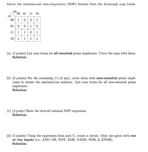 solved derive the minimal cost sum of products sop formula