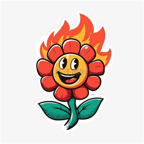 复古卡通花着火贴纸素材图片免费下载 千库网
