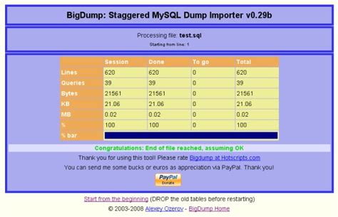 Bigdump Script Php Pour Restaurer Une Base De Données Mysql