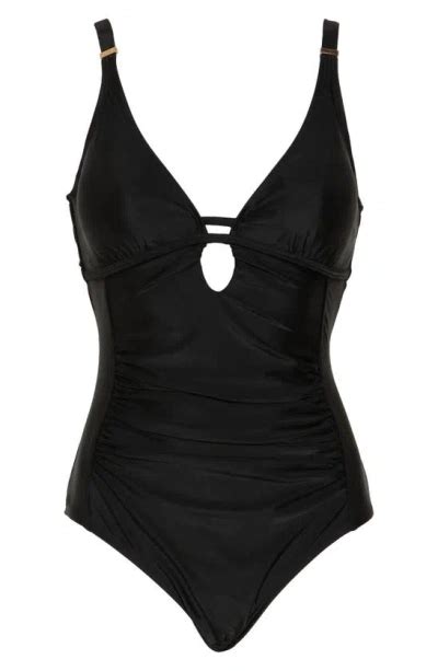 Nicole Miller Gathered One Piece Swimsuit In Black Modesens