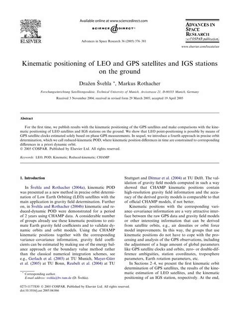 Pdf Kinematic Positioning Of Leo And Gps Satellites And Igs Stations On The Ground Dokumentips
