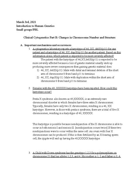 Genetics Assignment 5 March 3rd 2021 Introduction To Human Genetics Small Groupspbl Clinical