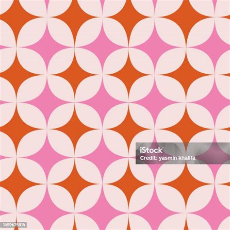 미드 센추리 모던 스타 버스트는 베이지색 배경 위에 분홍색과 주황색으로 매끄러운 패턴을 보입니다 패턴에 대한 스톡 벡터 아트 및 기타 이미지 Istock
