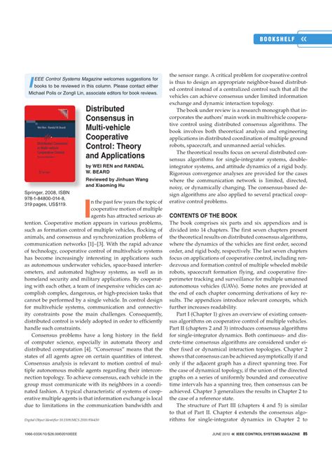 pdf distributed consensus in multi vehicle cooperative control