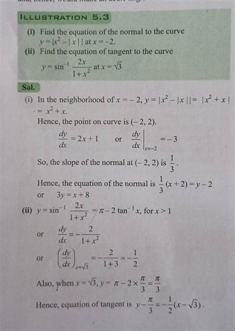 Illustratibn 53 I Find The Equation Of The Normal To The Curve Y∣∣ X2