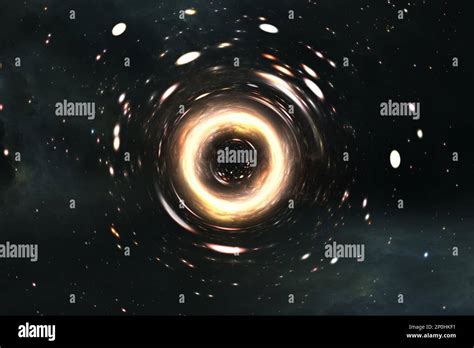 Supermassive Black Hole Gravitational Lensing Effect 3d Illustration
