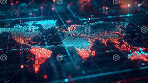 Global Network Connection Digital World Map With Data Points And