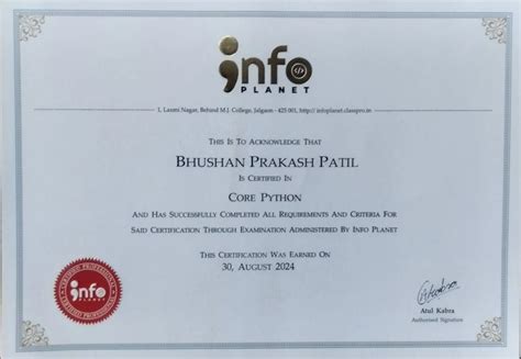 Bhushan Patil On Linkedin Pythonprogramming Certification