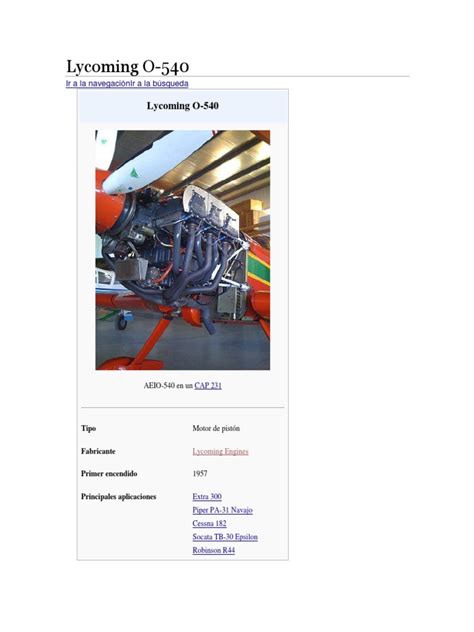 Motor Lycoming O 540 Especificaciones Y Usos Pdf