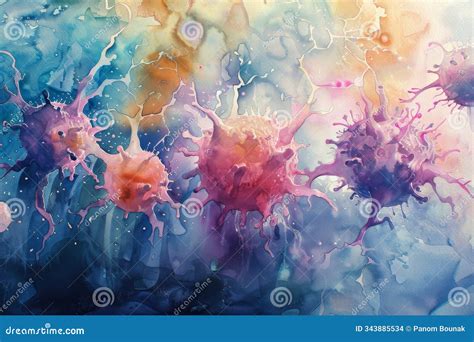 Artistic Representation Of Germs Attacking Cells Watercolor Soft