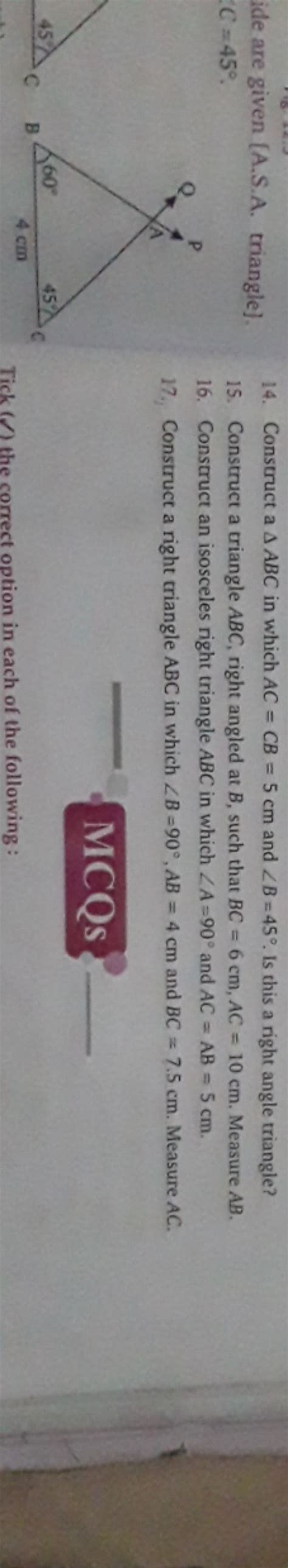 Construct A Triangle Abc In Which Ac Cb 5 Cm And ∠b 45° Is This A