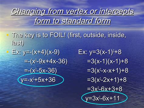 42 Vertex And Intercept Form Ppt
