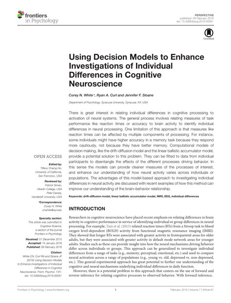 Pdf Using Decision Models To Enhance Investigations Of Individual Differences In Cognitive