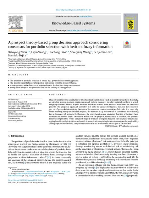 Pdf A Prospect Theory Based Group Decision Approach Considering