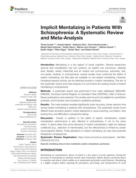 Pdf Implicit Mentalizing In Patients With Schizophrenia A Systematic Review And Meta Analysis