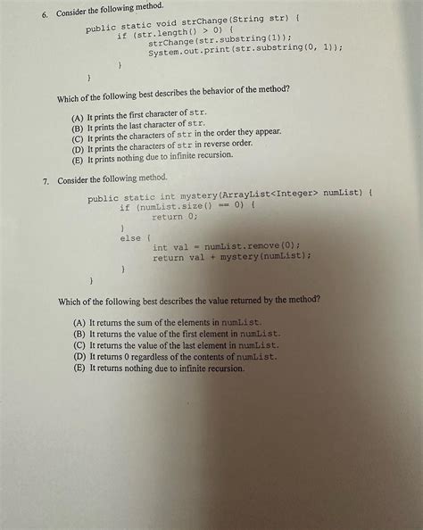 Solved Consider The Following Methodpublic Static Void