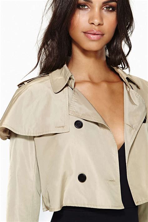 Lyst Nasty Gal Top Secret Crop Trench Coat In Natural