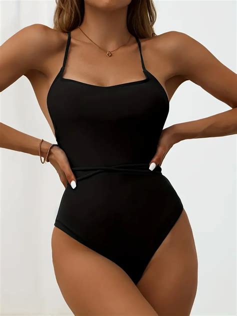 ブラックタミーコン ワンピース水着 クリスクロスストラップバックレスハ ビキニ 女性用水着＆衣料品 Temu Japan