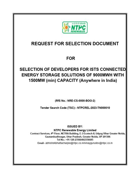 Rfs Documents Ntpc Rel Bess Tender Pdf Electrical Grid Solar Power