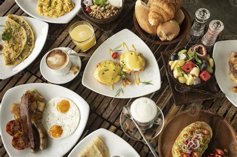 Many Mixed Western Breakfast Food Items On Cafe Table 11051778 Stock