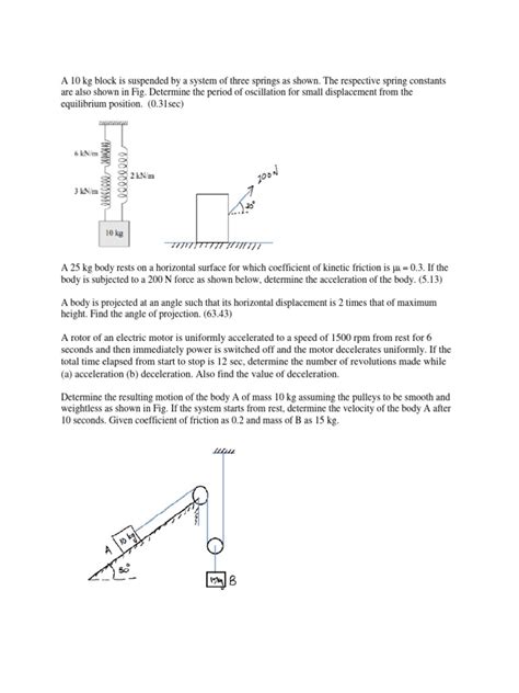 a 10 kg block is suspended by a system of three springs as shown pdf