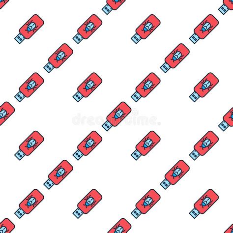 Usb With Computer Virus Vector Portable Device Colored Seamless Pattern