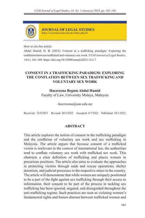 Pdf Consent In A Trafficking Paradigm Exploring The Conflation Between Sex Trafficking And