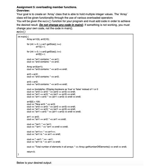 Assignment 5 Overloading Member Functions Overview
