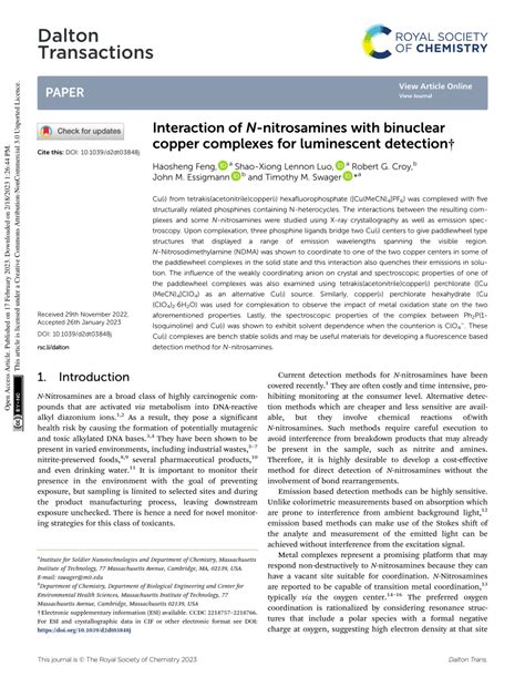 Pdf Interaction Of N Nitrosamines With Binuclear Copper Complexes For