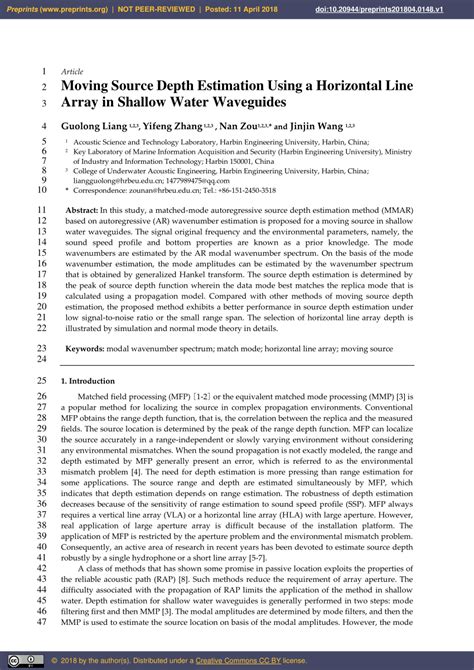 Pdf Moving Source Depth Estimation Using A Horizontal Line Array In