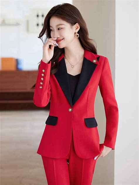Blazer E Cal As Formais Vermelhas Para Mulheres Cal A Feminina Roupa Feminina De Trabalho Alta 