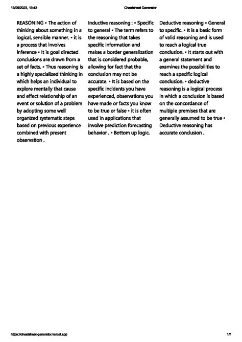 Cs Cheat Sheet 1342 Cheatsheet Generator Reasoning The Action Of Inductive Reasoning