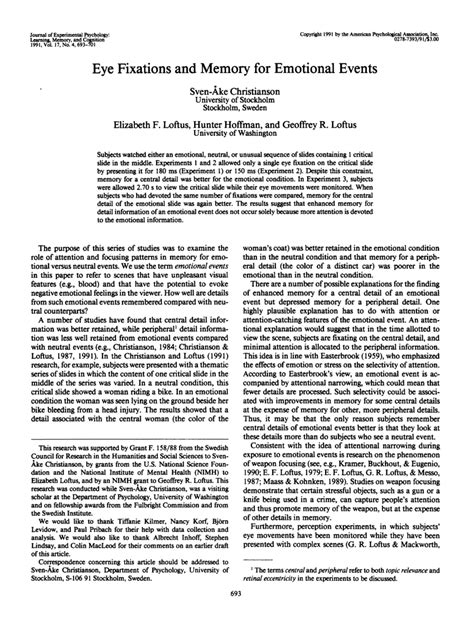 Pdf Eye Fixations And Memory For Emotional Events