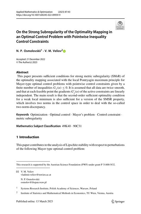 pdf on the strong subregularity of the optimality mapping in an