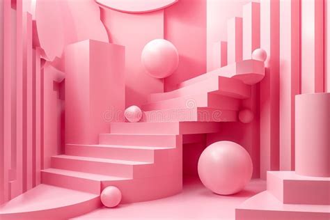 3d Render Of Dynamic Pink Abstract Geometric Shapes In A Modern Design Stock Illustration