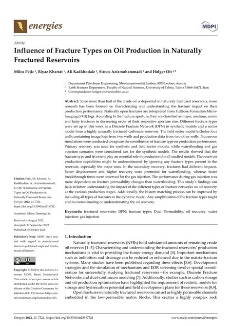 Pdf Influence Of Fracture Types On Oil Production In Naturally Fractured Reservoirs